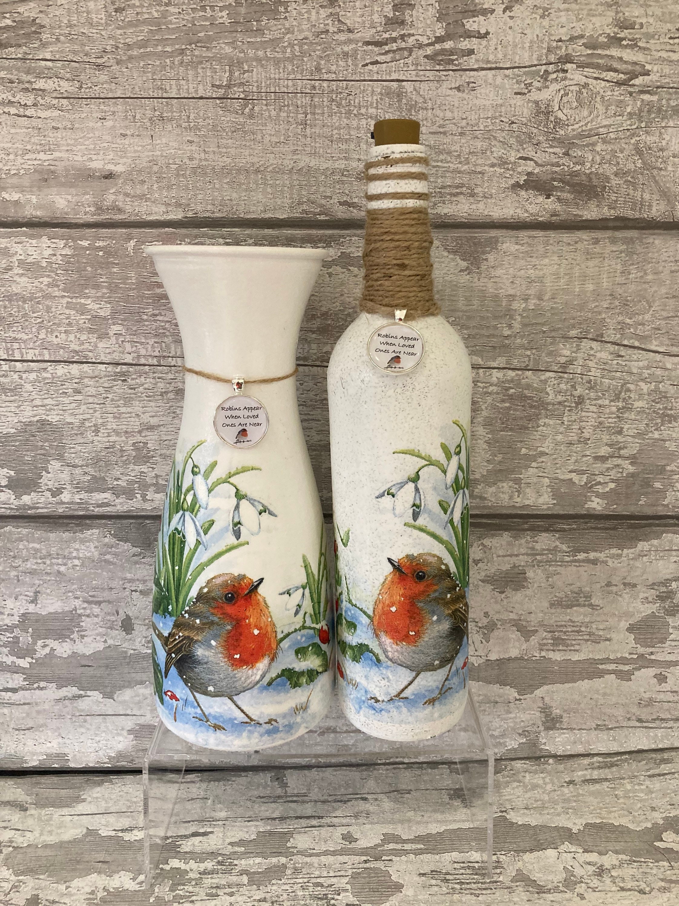 Robin Vase With Charm Decouoage Vase Gifts Xmas Gifts - Etsy UK
