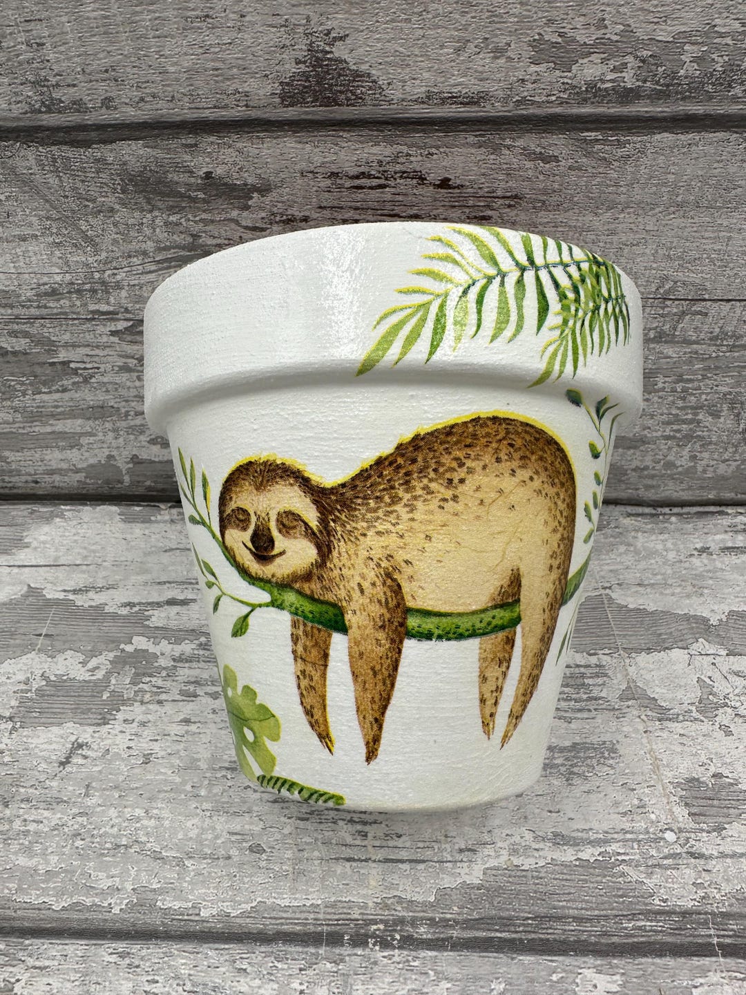 Sloth Plant Pot for Inside or Out Decoupaged, Sloth, Sloths, Sloth Gift ...