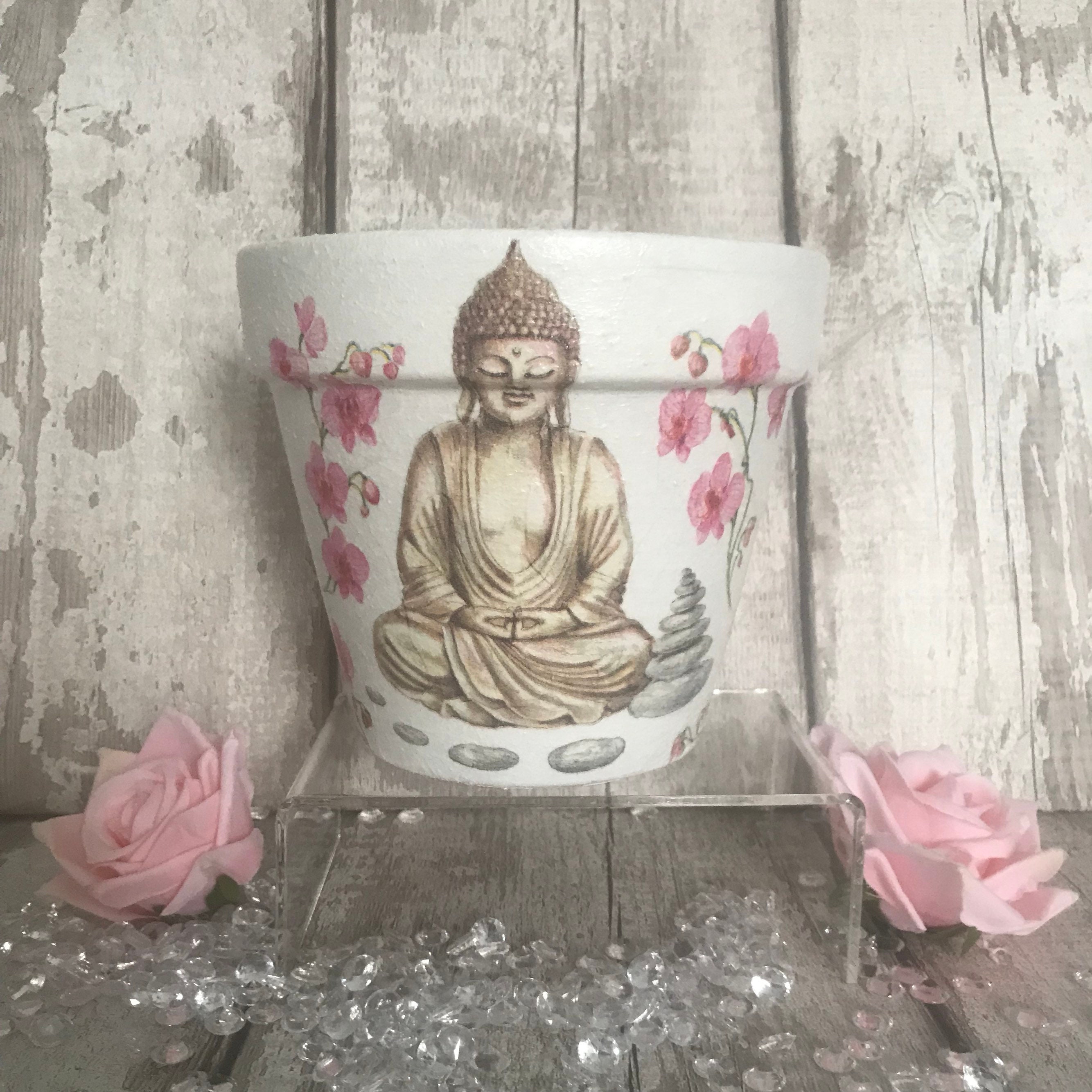 Buddha plant pot inside or out decoupaged | Etsy