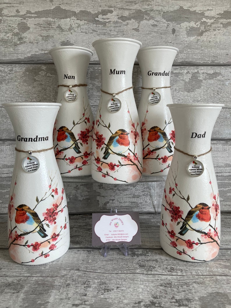 Robin Vase With Charm Decouoage Vase Gifts Xmas Gifts - Etsy