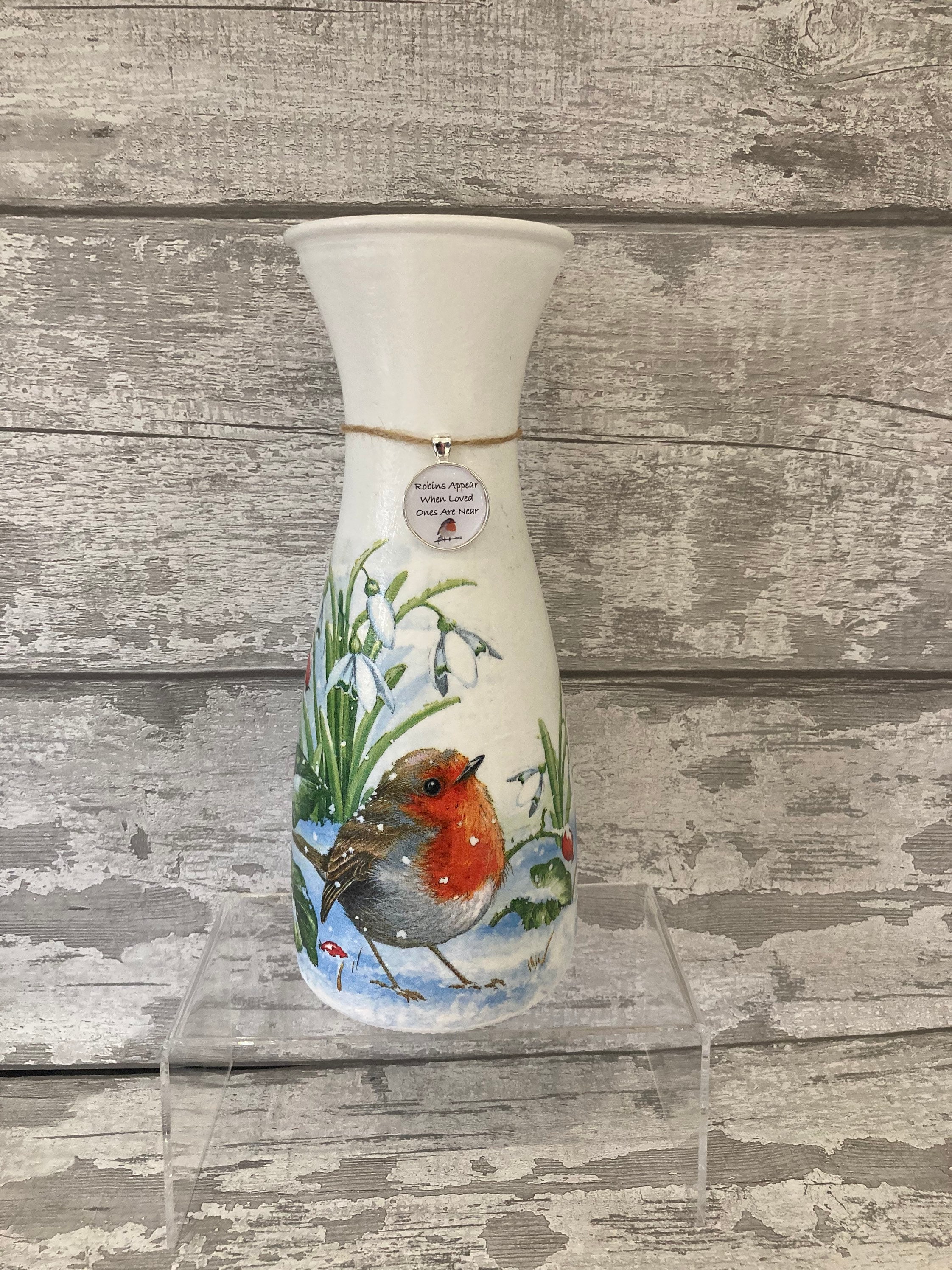 Light up Robin Vase, With Charm - Decouoage, Vase, Gifts, Xmas Gifts ...