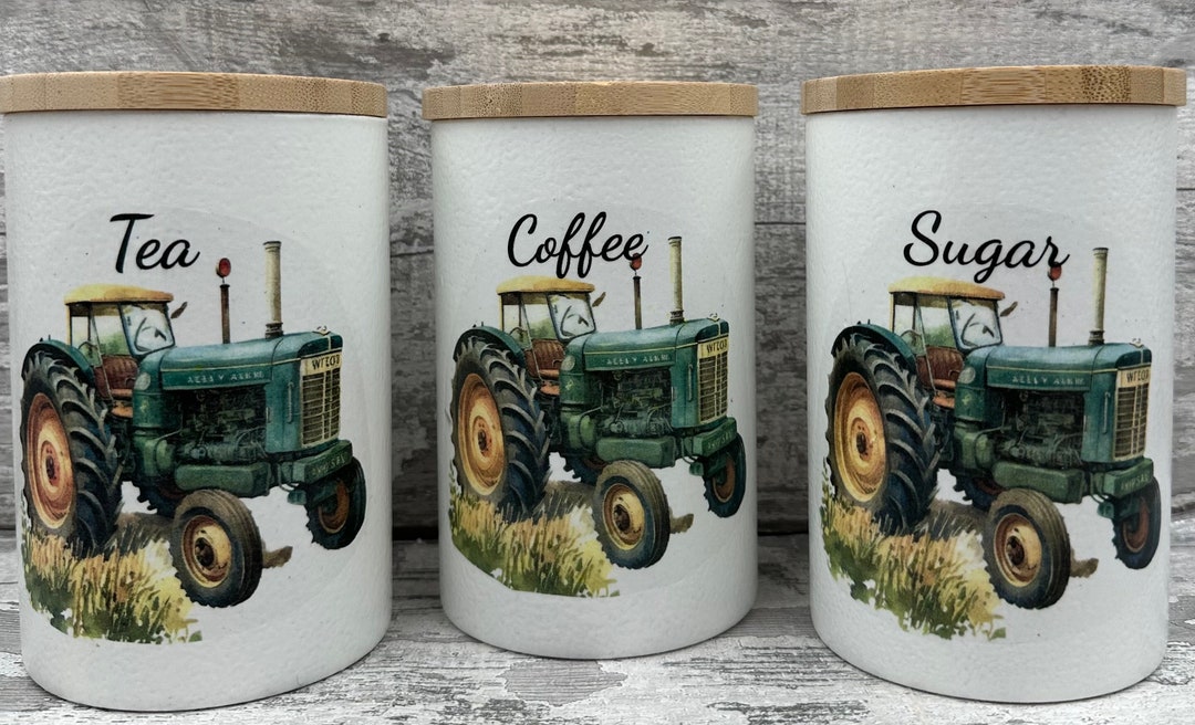 Tractor Tea, Coffee, Sugar Canisters, Kitchen Canisters Biscuit Jar ...