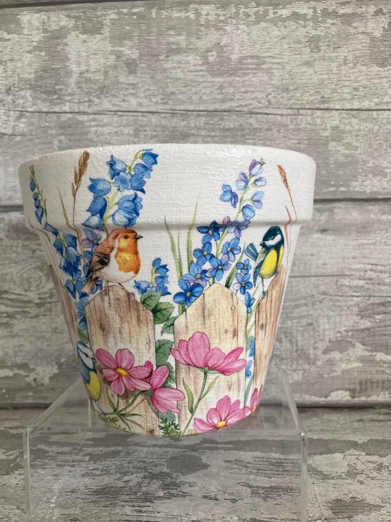 Robin Plant Pot for Inside or Out Decoupaged Robins Garden | Etsy UK