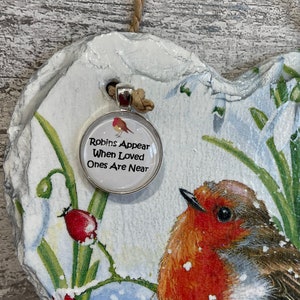 Robin Slate Heart With Display Stand , Robins Appear When Loved Ones ...