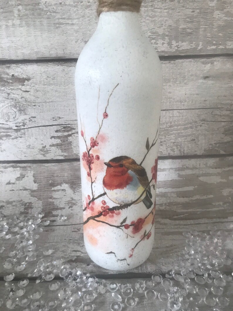 Robin Light up Bottle LED Decouoage Christmas Spring | Etsy