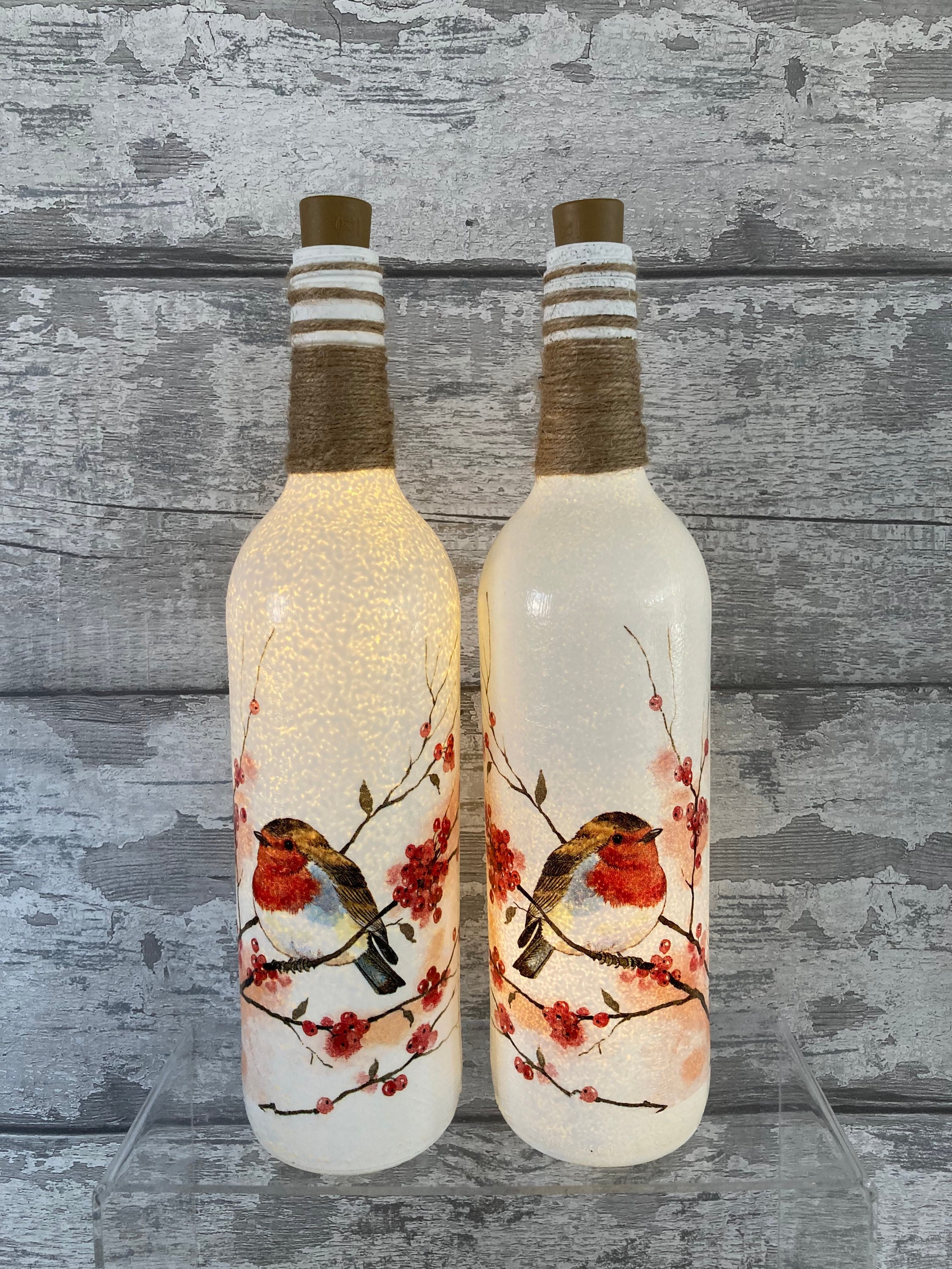 Robin Light up Bottle LED Decouoage Christmas Spring | Etsy