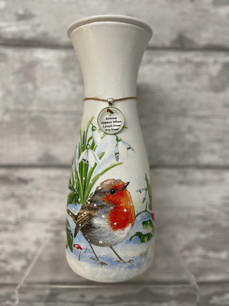 Light up Robin Vase, With Charm - Decouoage, Vase, Gifts, Xmas Gifts ...
