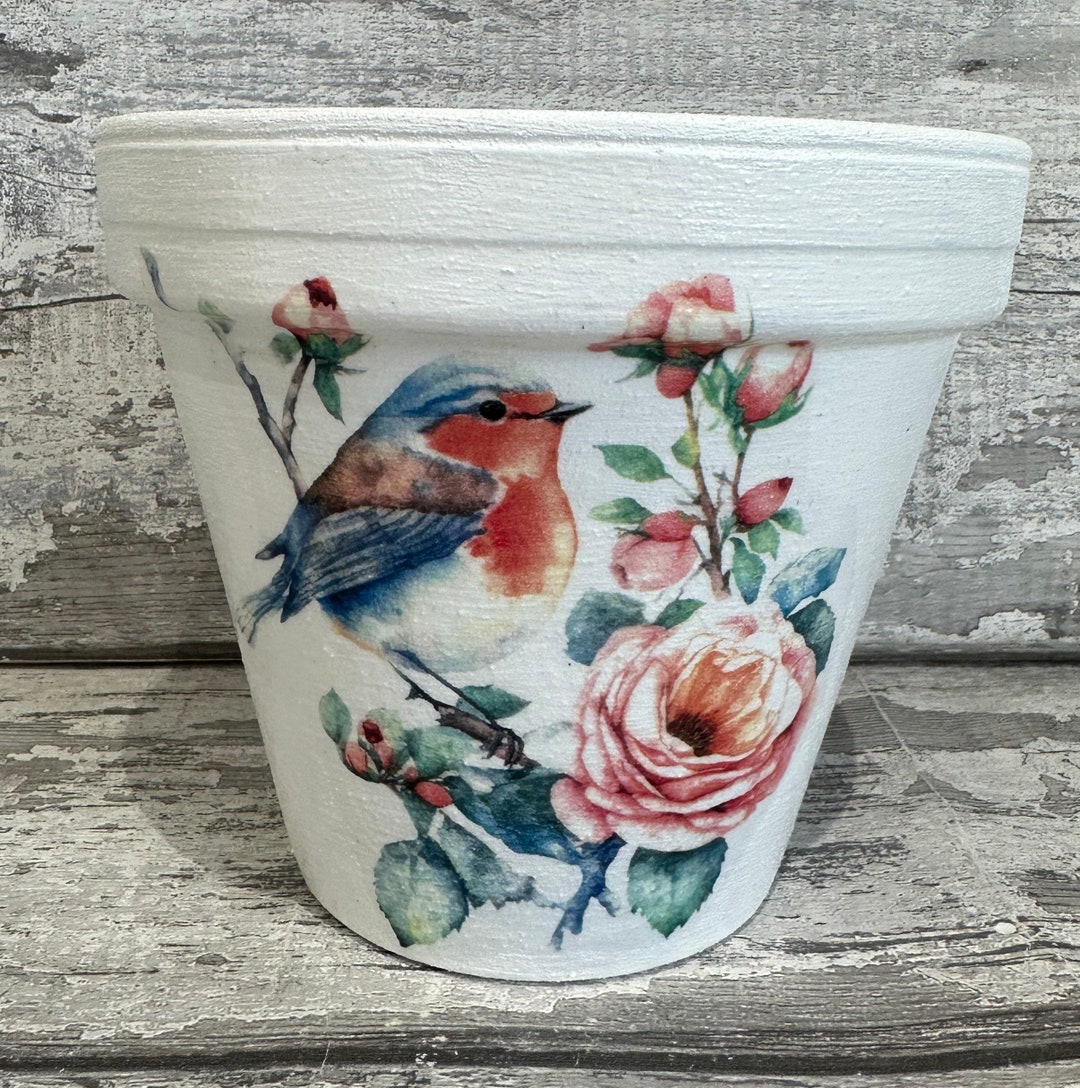 Robin Plant Pot for Inside or Out Decoupaged, Robins, Garden Gifts ...