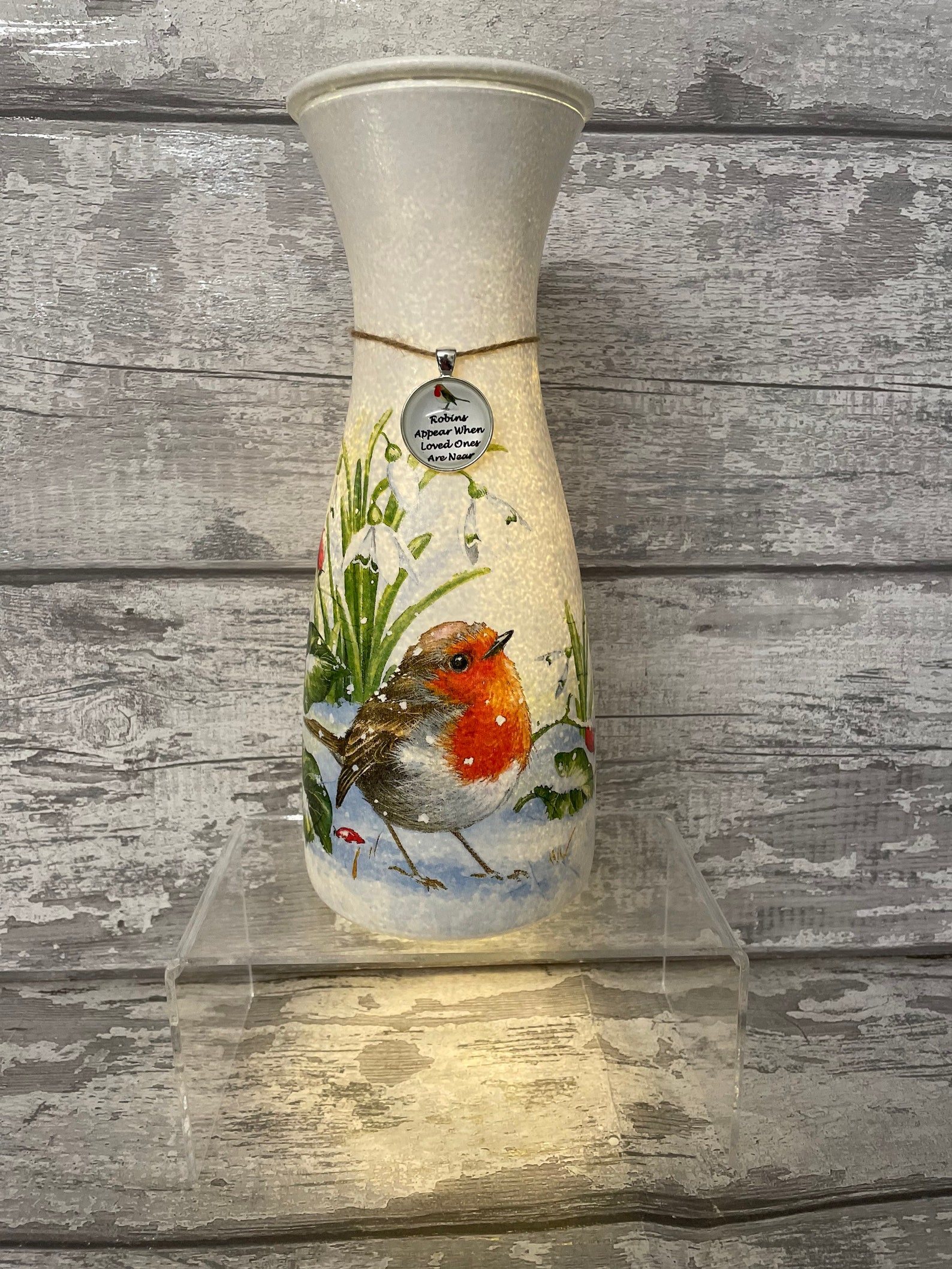 Light up Robin Vase, With Charm - Decouoage, Vase, Gifts, Xmas Gifts ...