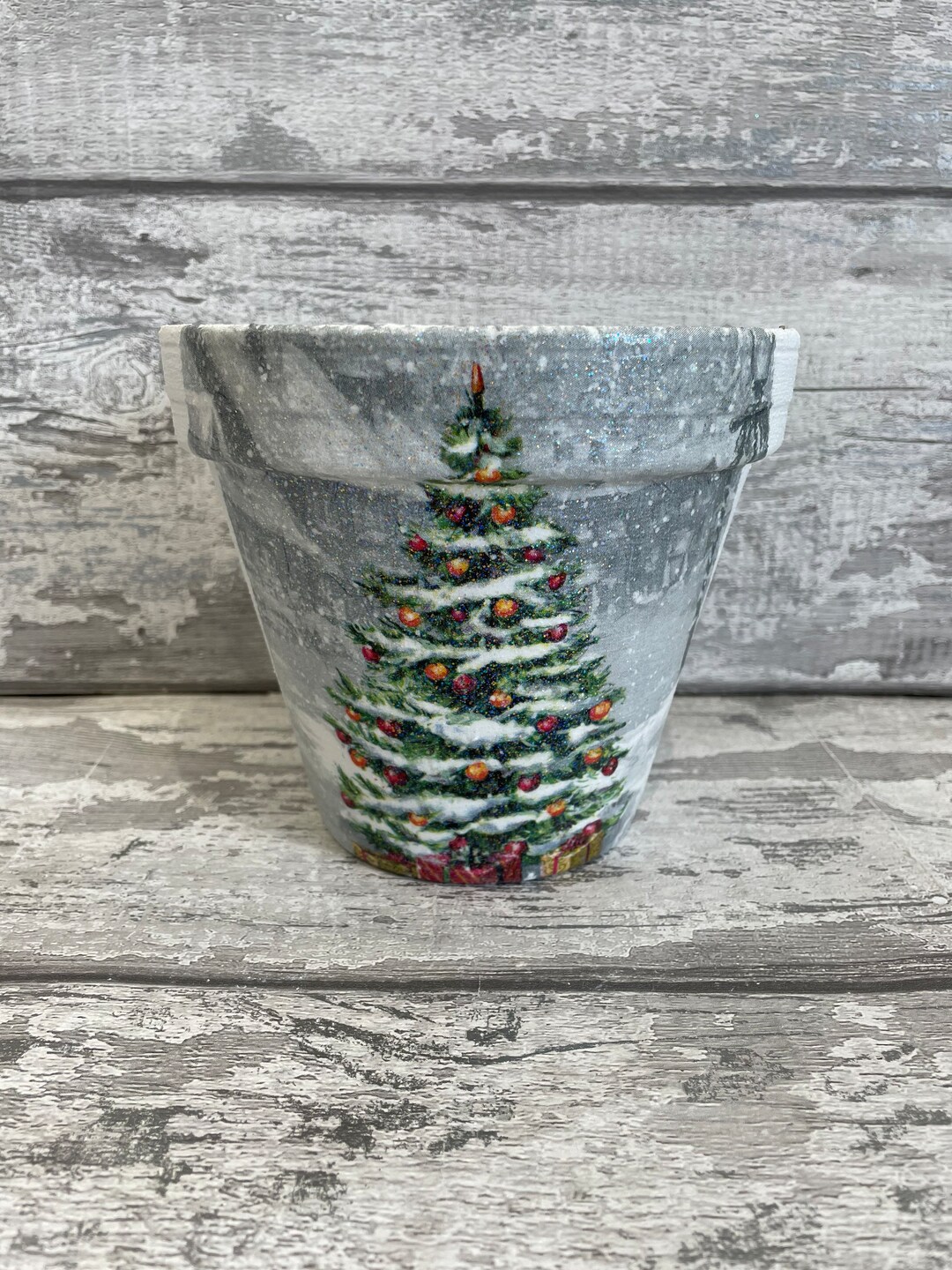 Xmas Plant Pot, Christmas Plant Pot, Glittery Finish, Xmas Tree Plant ...