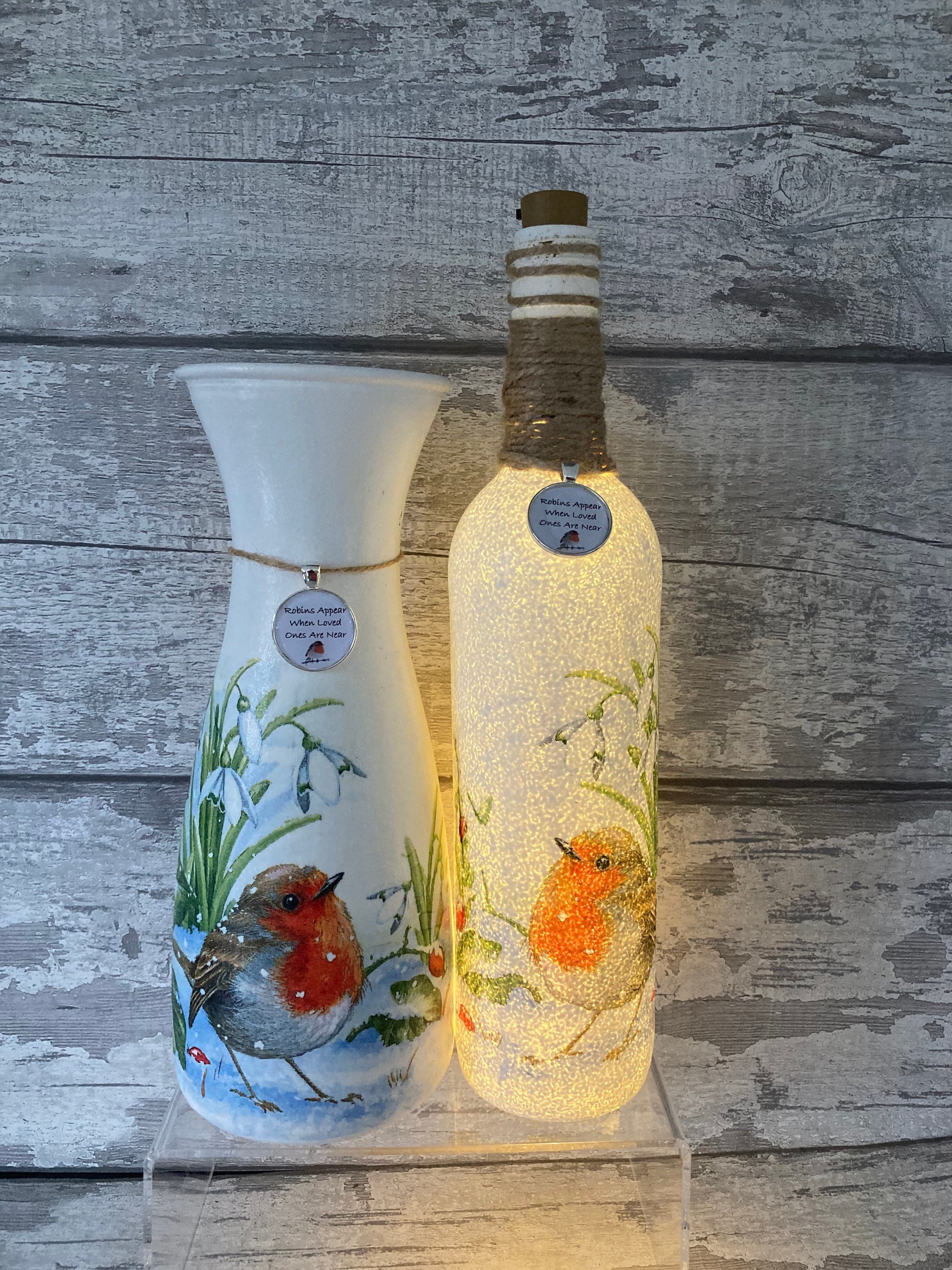 Robin Vase With Charm Decouoage Vase Gifts Xmas Gifts - Etsy UK