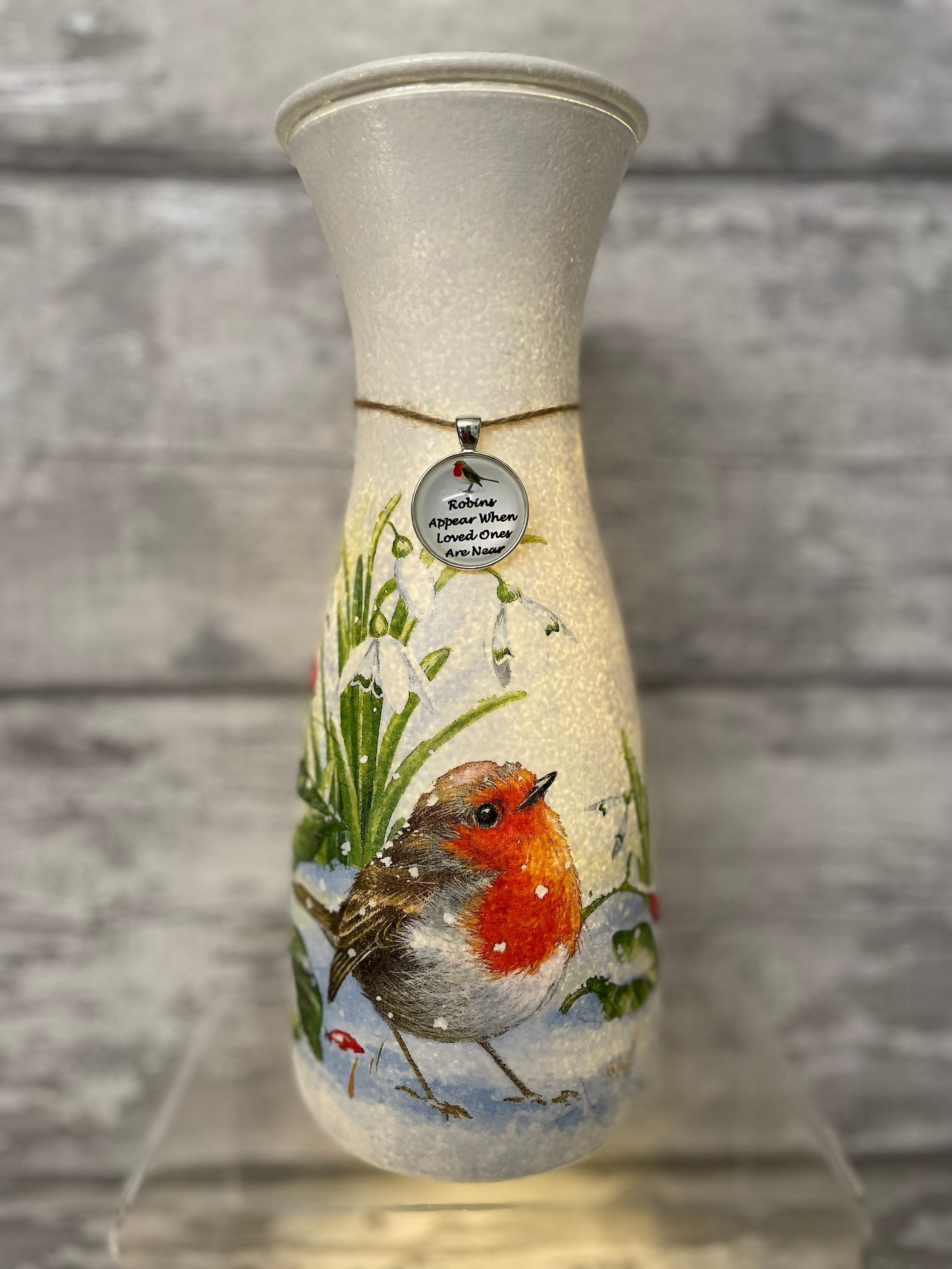 Light up Robin Vase With Charm Decouoage Vase Gifts Xmas - Etsy UK