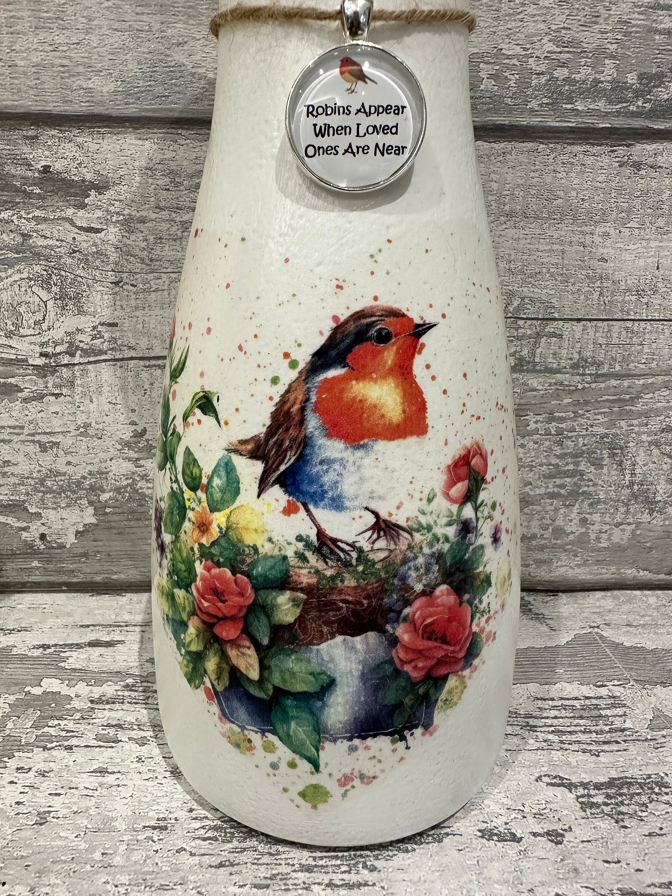 Robin Vase, With Charm - Decouoage, Vase, Gifts, Xmas Gifts, Robins ...