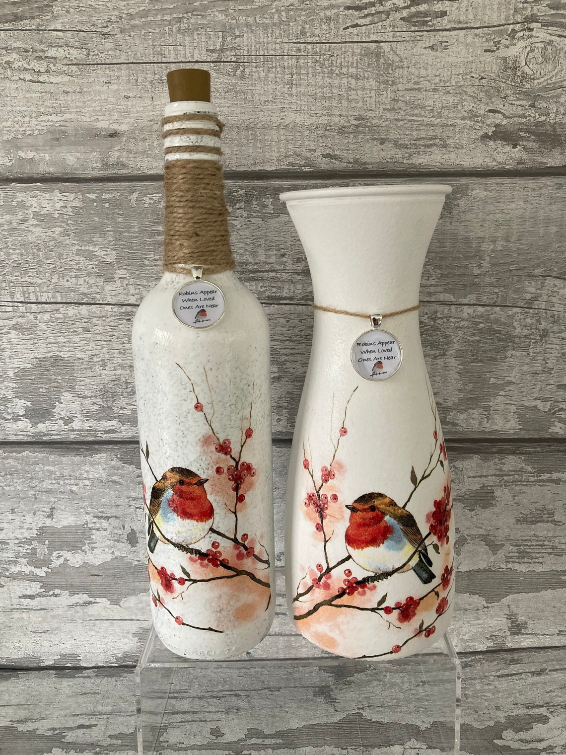 Robin Vase With Charm Decouoage Vase Gifts Xmas Gifts - Etsy UK