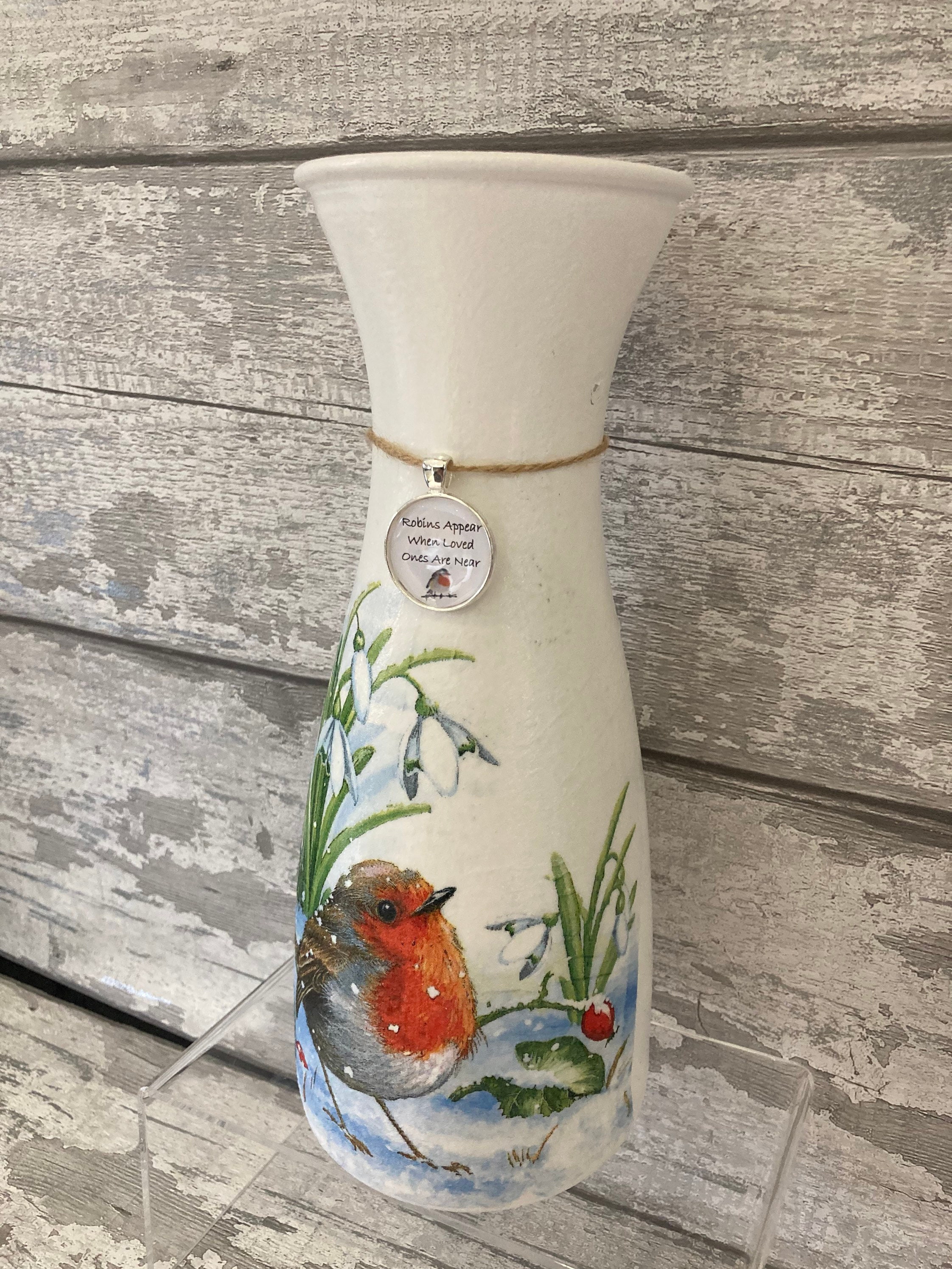 Robin Vase With Charm Decouoage Vase Gifts Xmas Gifts - Etsy UK