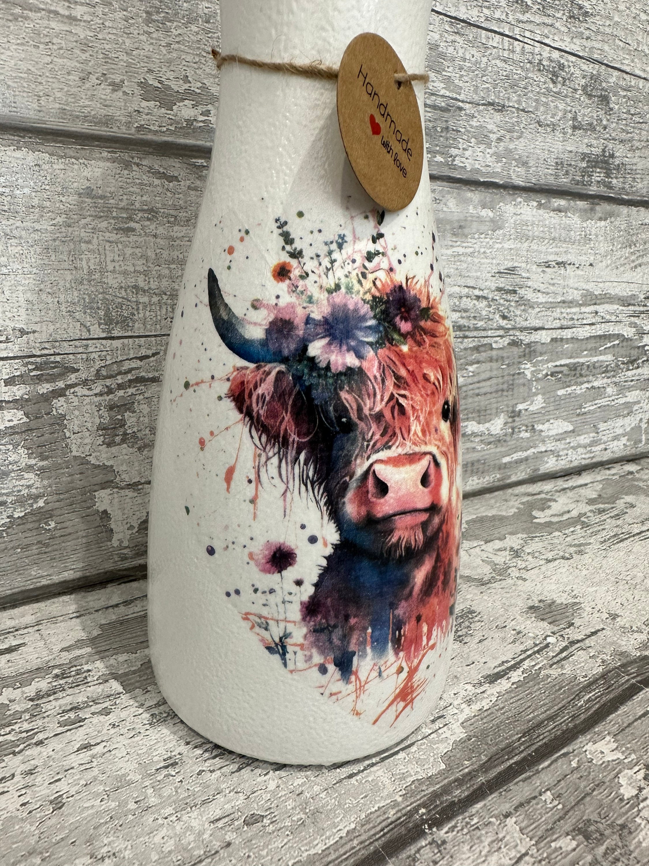 Highland Cow Vase Decouoage Vase Gift - Etsy UK