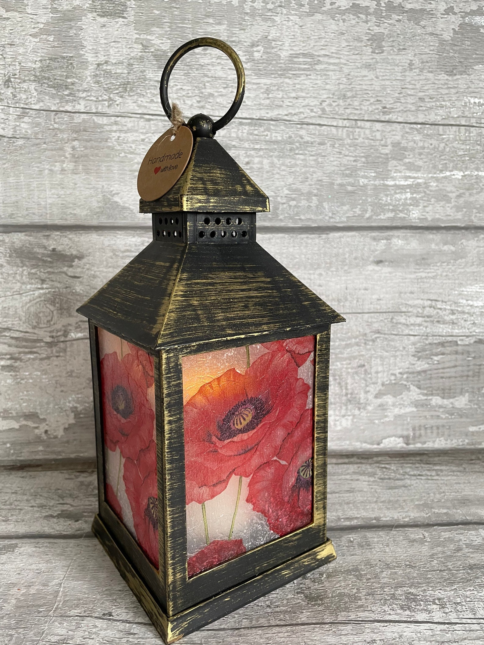 Poppy Lantern LED Lantern Decoupaged Robins Poppy Gifts - Etsy UK