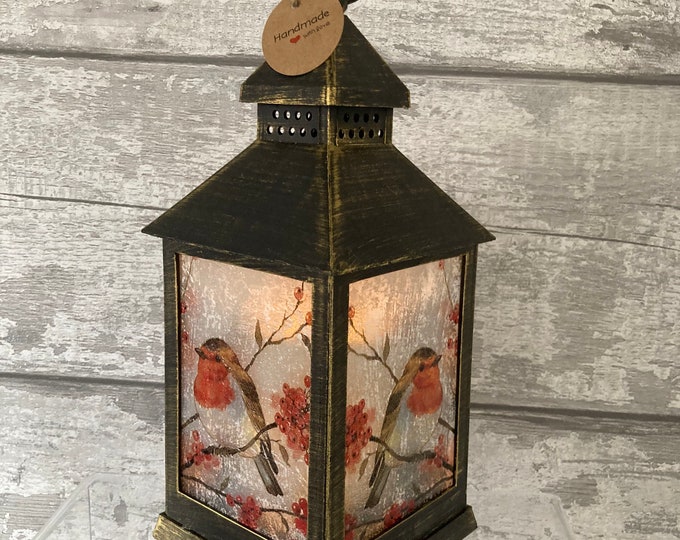 Robin Lantern, LED Lantern, Decoupaged, Robins, Xmas Gifts - Etsy