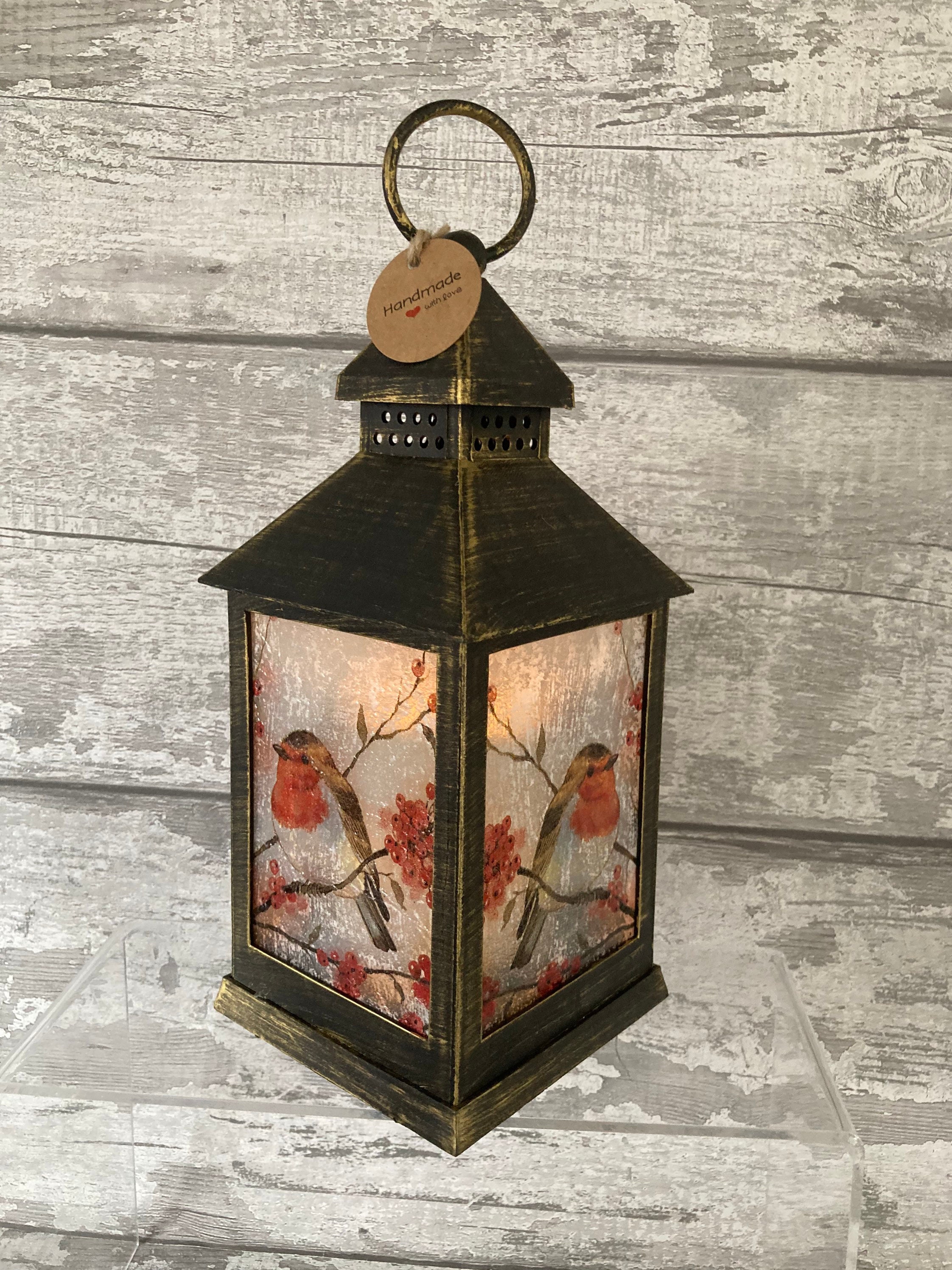 Robin Lantern LED Lantern Decoupaged Robins Xmas Gifts - Etsy