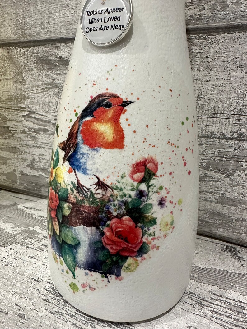 Robin Vase, With Charm - Decouoage, Vase, Gifts, Xmas Gifts, Robins ...