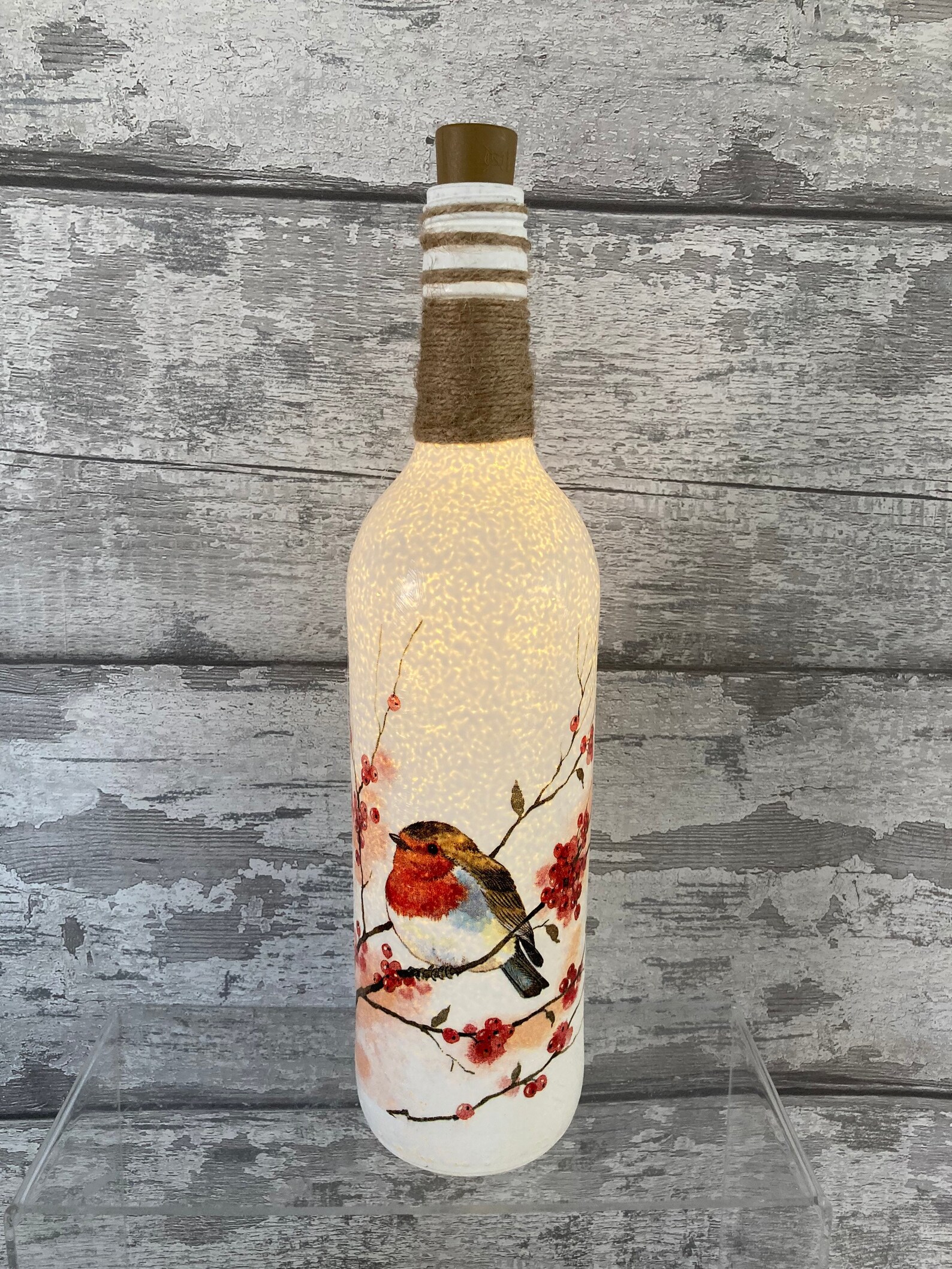 Robin Light up Bottle, LED, Decouoage, Christmas, Spring, Robin - Etsy UK