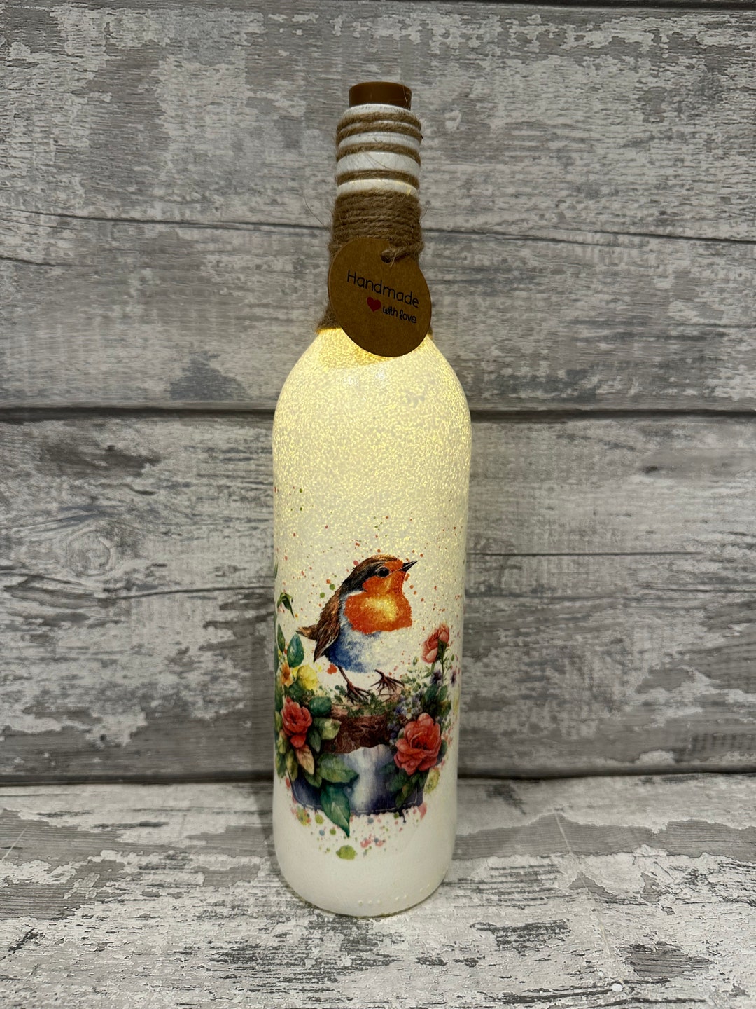 Robin Light up Bottle, LED, Decouoage, Christmas, Spring, Robin - Etsy