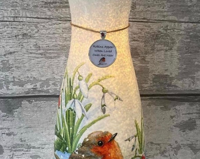 Light up Robin Vase, With Charm - Decouoage, Vase, Gifts, Xmas Gifts ...