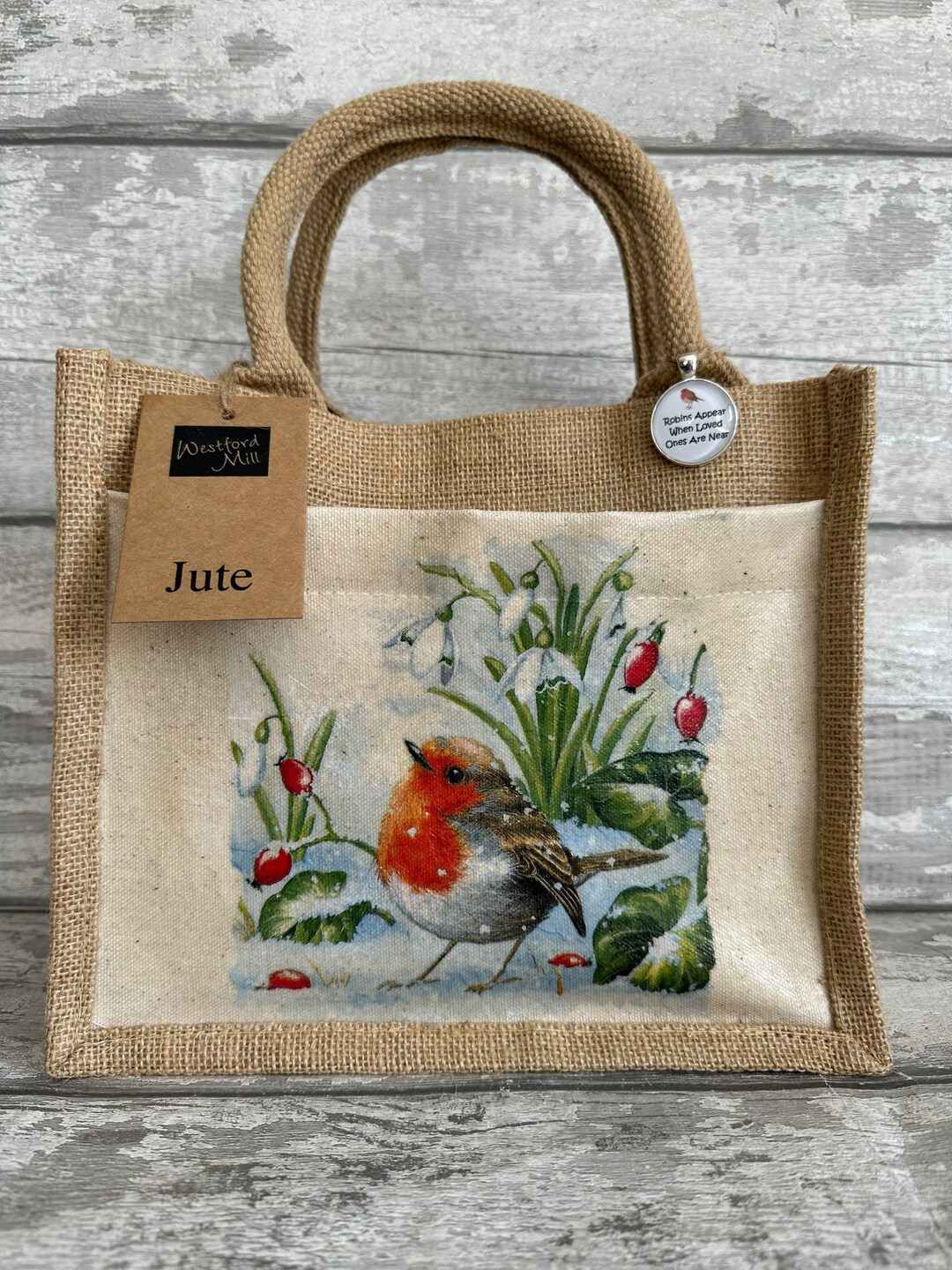 Robin Bag, Jute Bag, Hessian Bag, Robin Gifts, Robins Appear When Loved ...