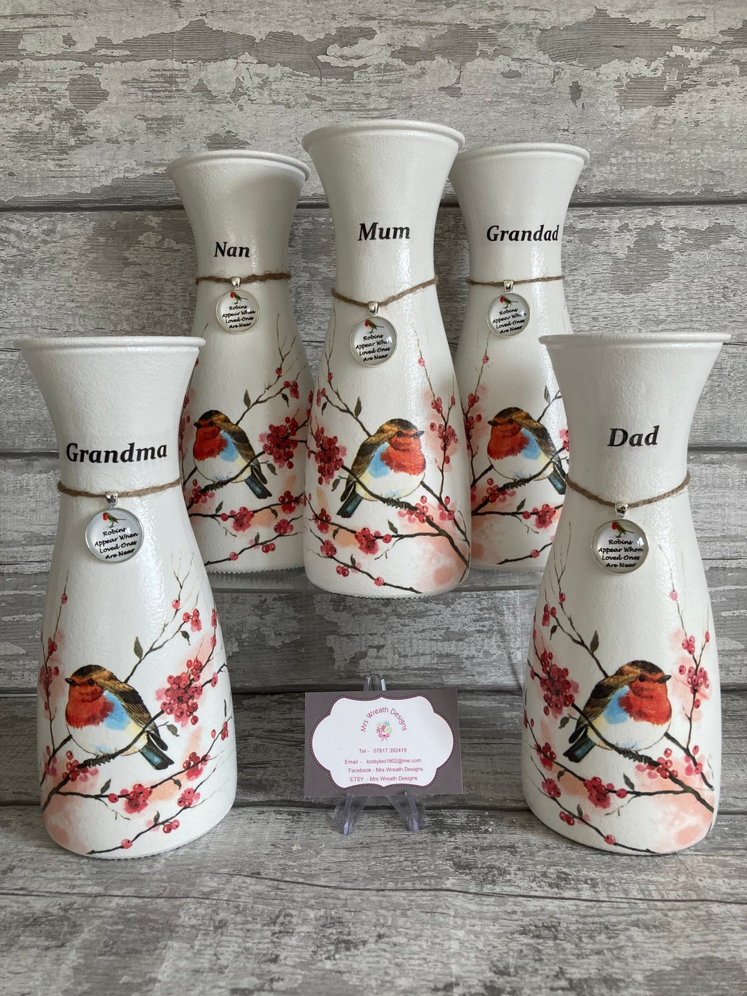 Robin Vase, With Charm - Decouoage, Vase, Gifts, Xmas Gifts, Robins ...