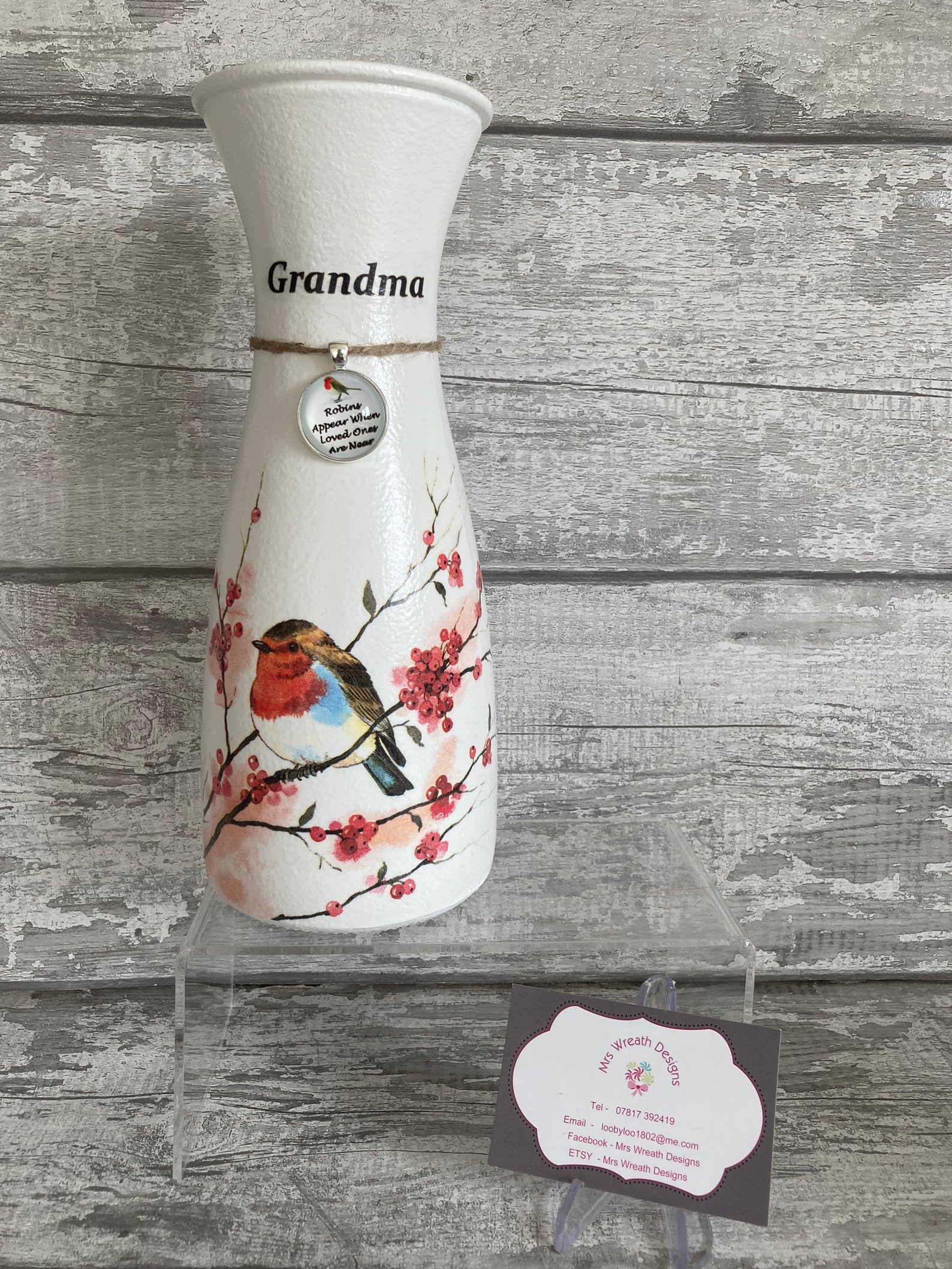 Robin Vase With Charm Decouoage Vase Gifts Xmas Gifts - Etsy