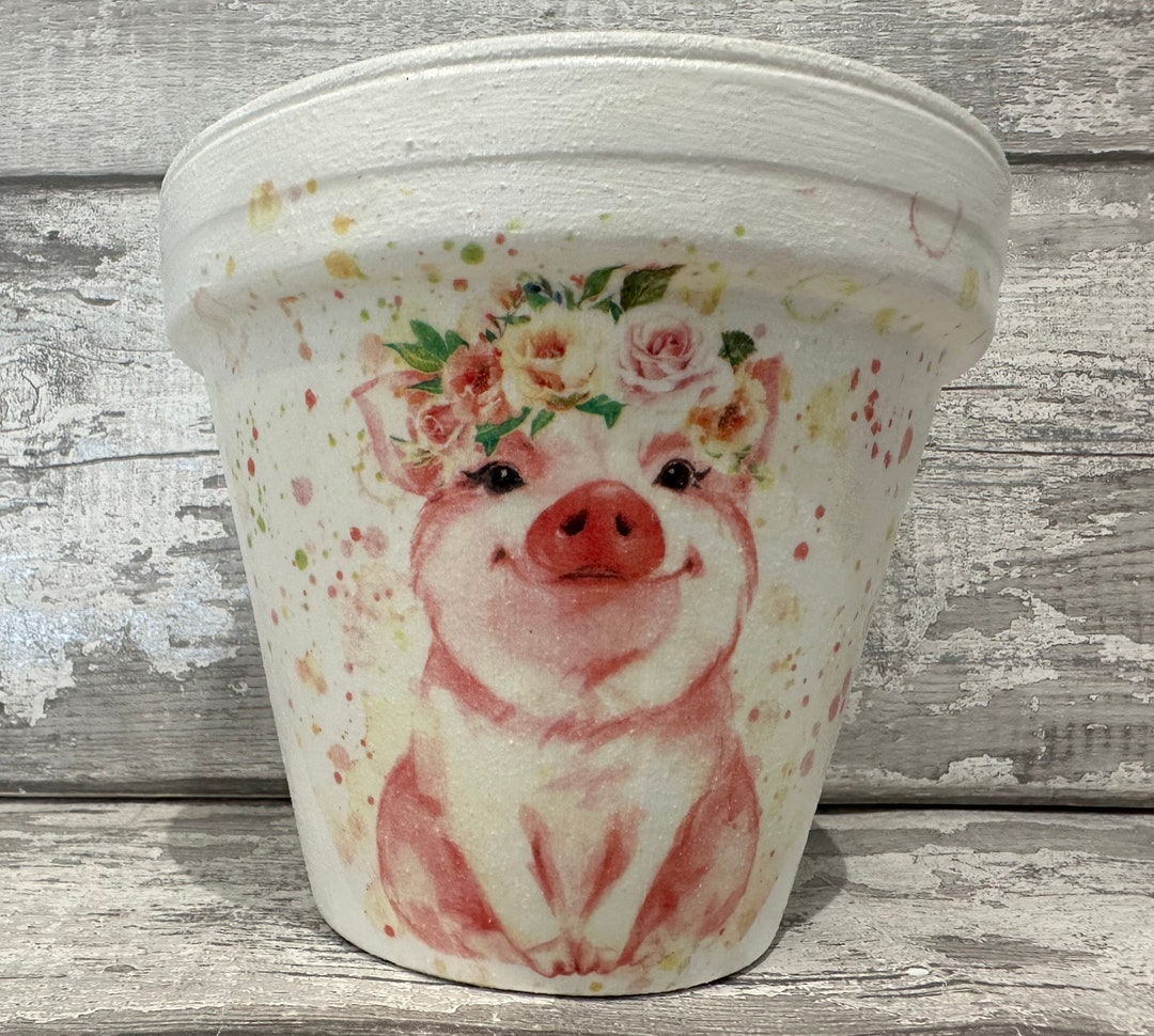 Pig Plant Pot for Inside or Out Decoupaged, Pig Gifts, Plant Pot - Etsy UK