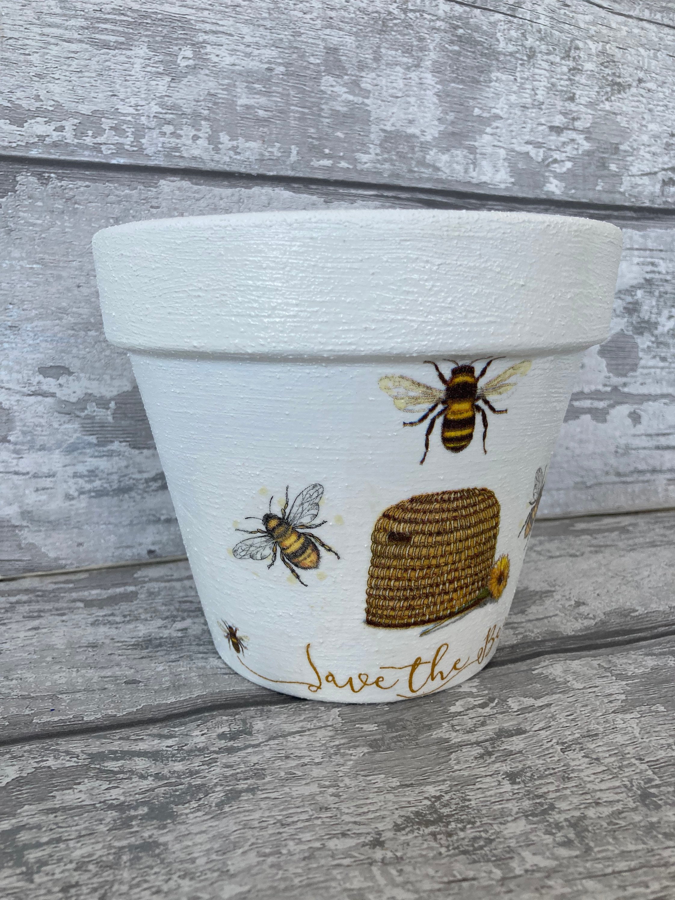 Bee Plant Pot for Inside or Out Decoupaged Bee Lovers Garden - Etsy UK