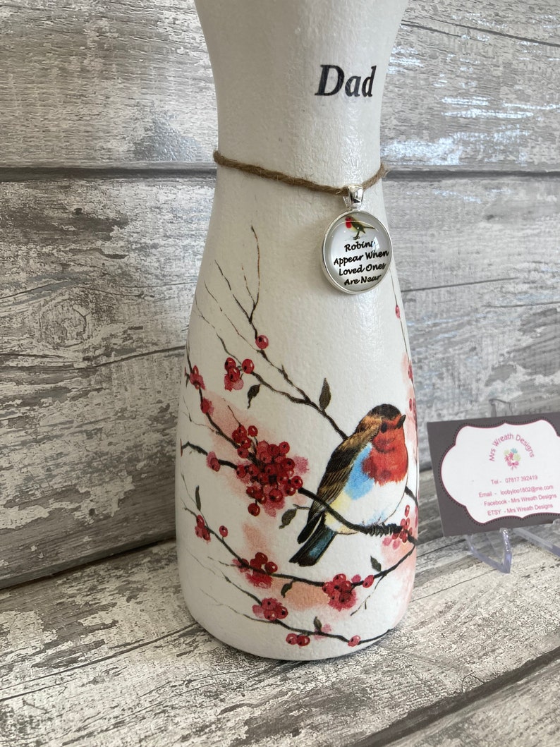 Robin Vase With Charm Decouoage Vase Gifts Xmas Gifts - Etsy
