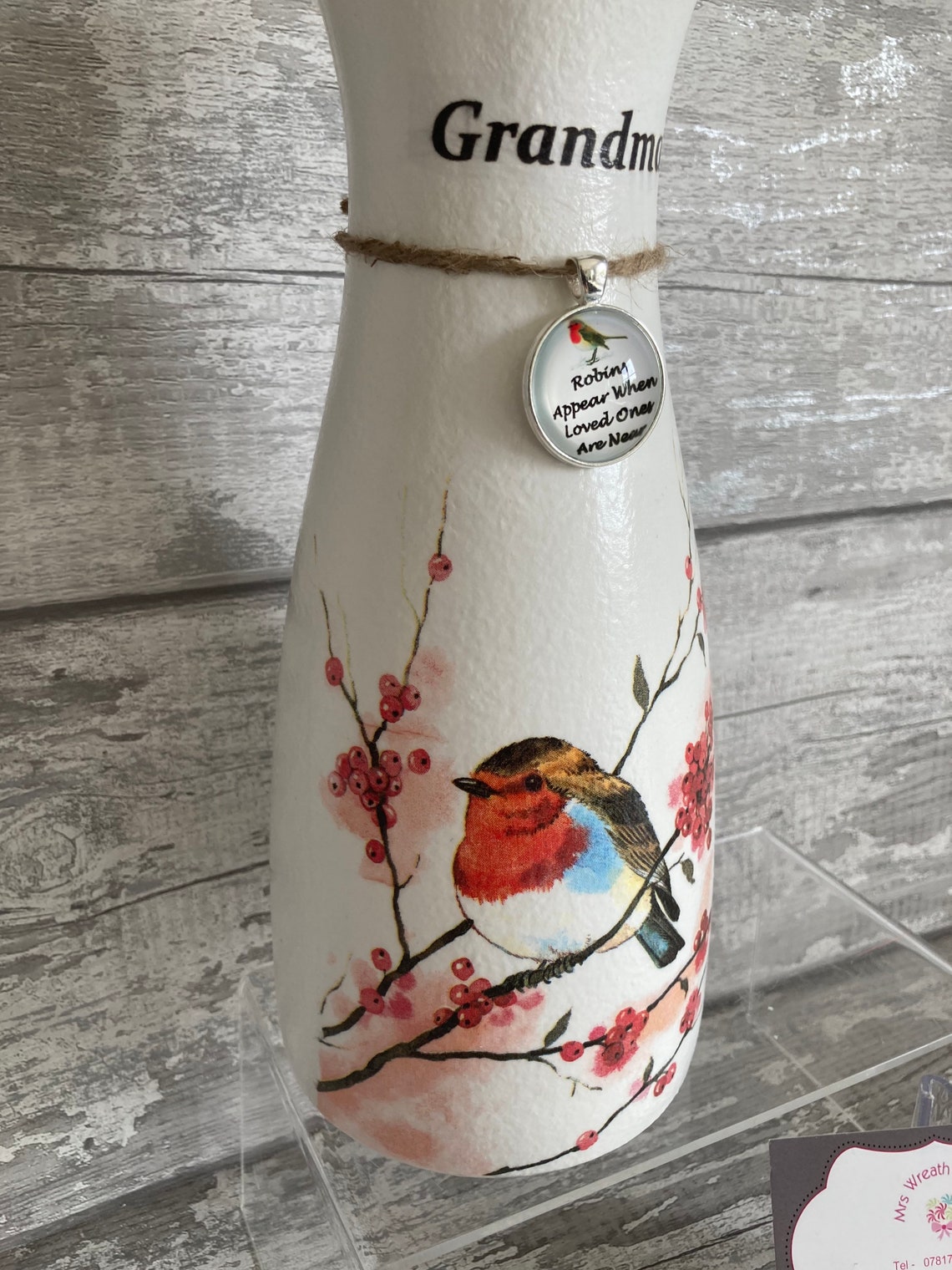 Robin vase with charm decouoage vase gifts Xmas gifts | Etsy