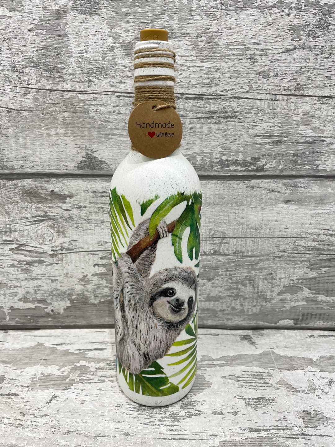 Sloth Light up Bottle, LED, Decouoage, Handmade, Sloths, Sloth Gifts ...