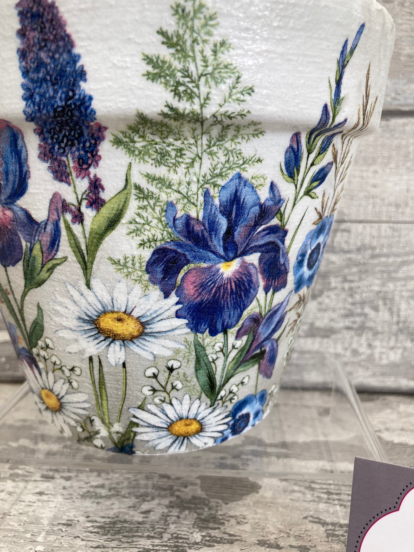 Flower iris plant pot for inside or out decoupaged robins | Etsy