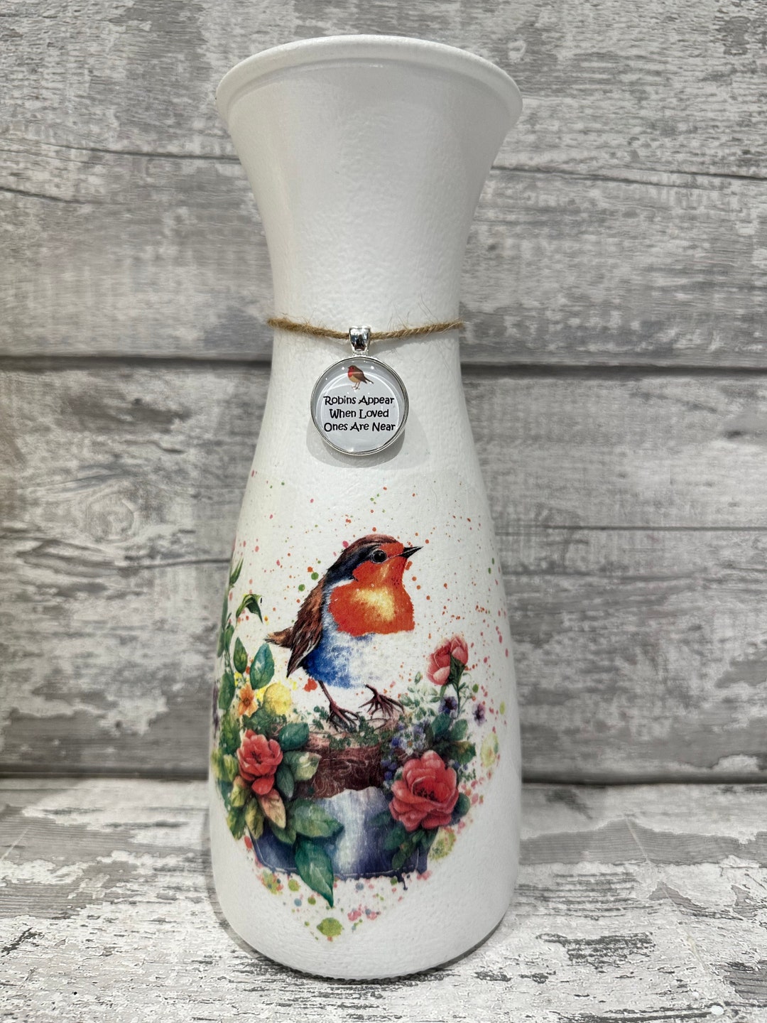 Robin Vase, With Charm - Decouoage, Vase, Gifts, Xmas Gifts, Robins ...