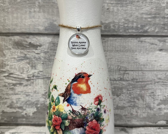 Robin Vase, With Charm Decouoage, Vase, Gifts, Xmas Gifts, Robins ...