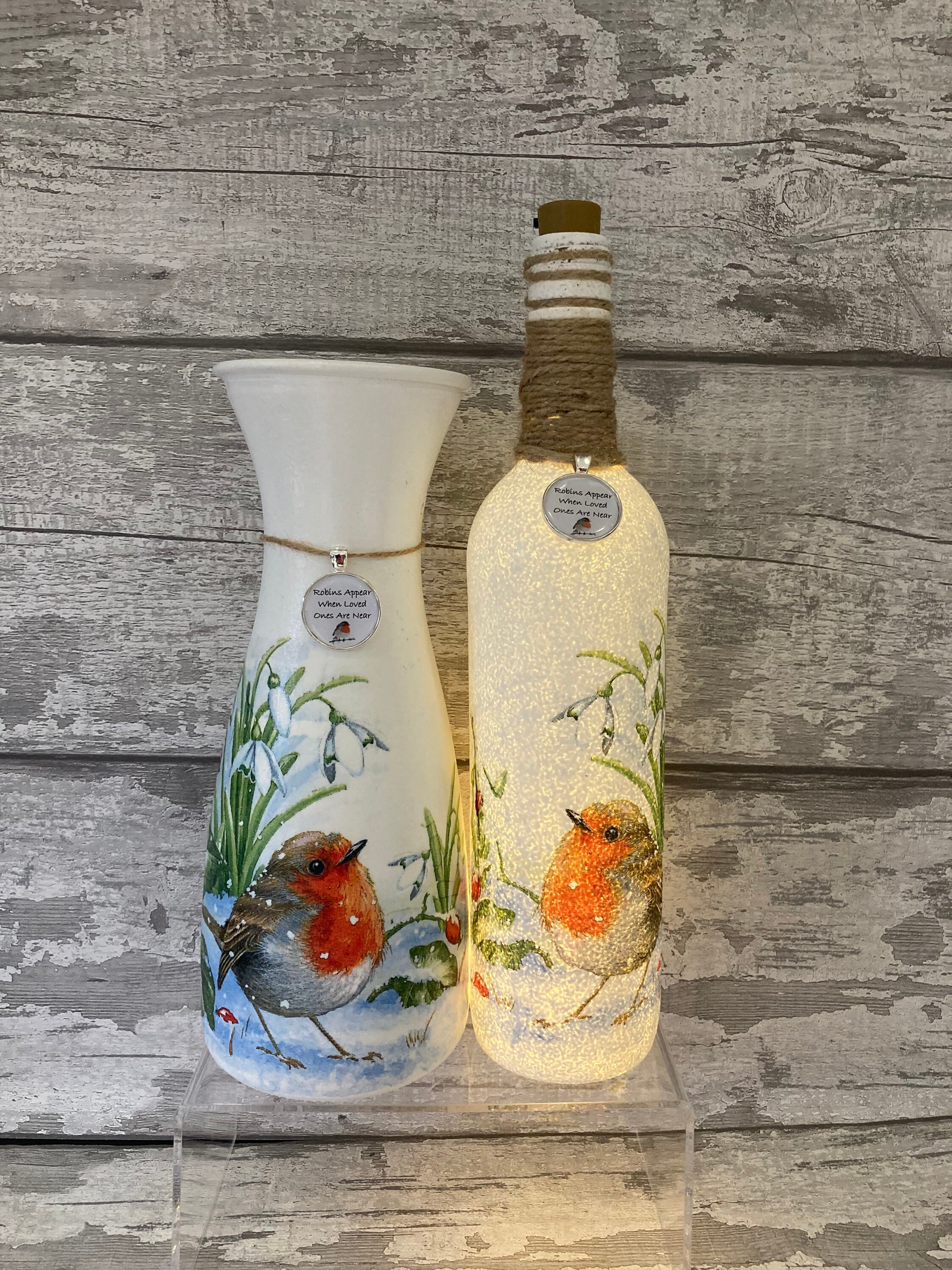 Robin Vase With Charm Decouoage Vase Gifts Xmas Gifts - Etsy UK