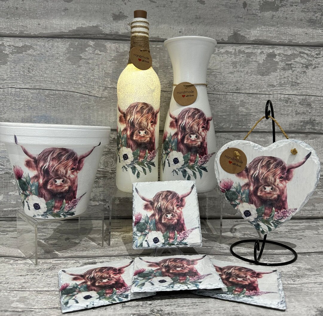 Highland Cow Gifts Vase Light up Bottle Slate Heart Plant - Etsy