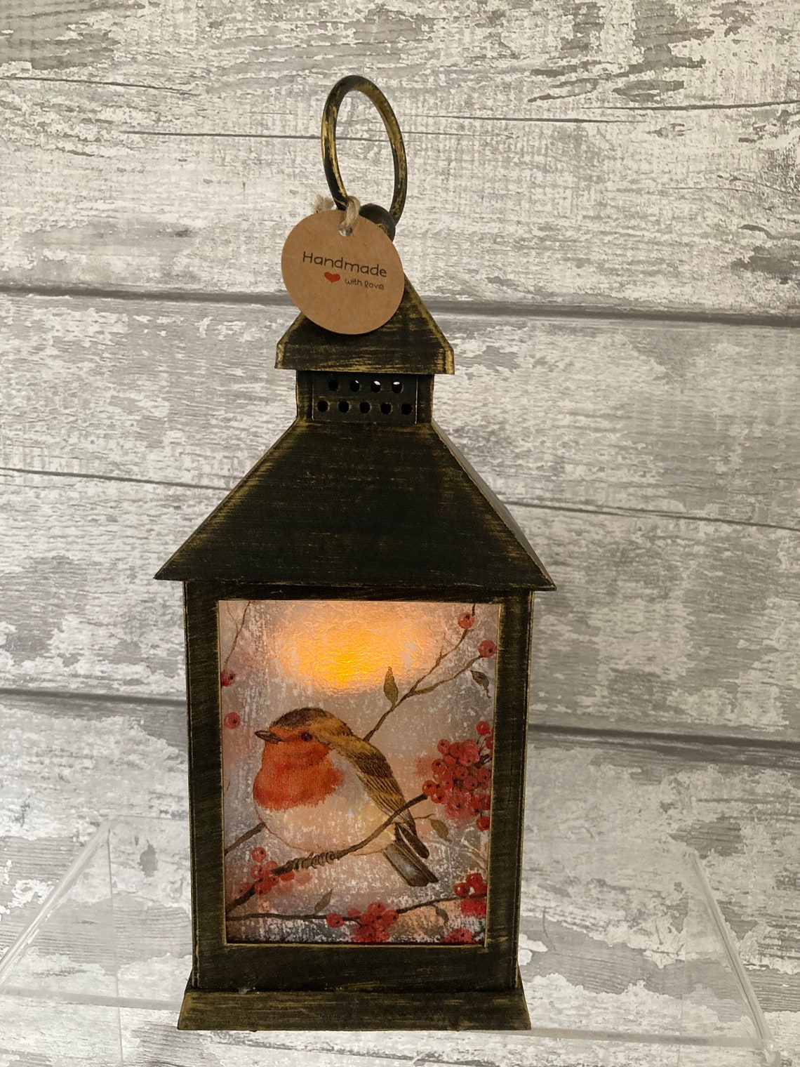 Robin Lantern LED Lantern Decoupaged Robins Xmas Gifts | Etsy