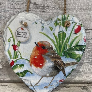 Robin Slate Heart With Display Stand , Robins Appear When Loved Ones ...