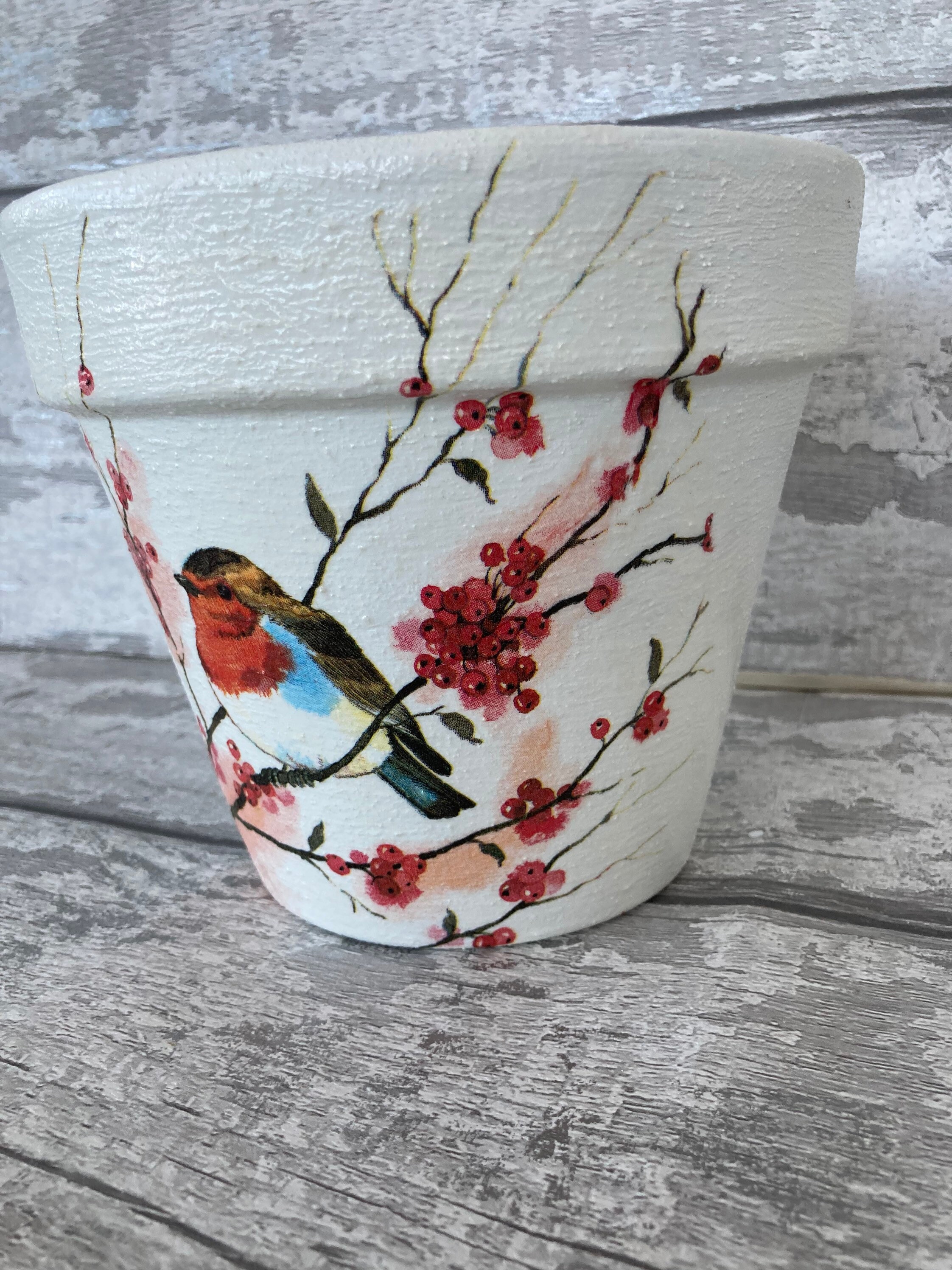 Robin Plant Pot for Inside or Out Decoupaged Robins Garden - Etsy UK