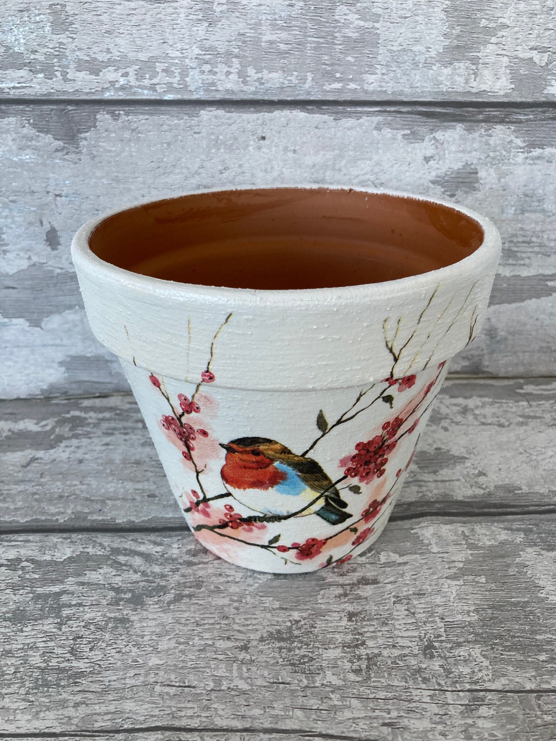 Robin Plant Pot for Inside or Out Decoupaged Robins Garden - Etsy UK