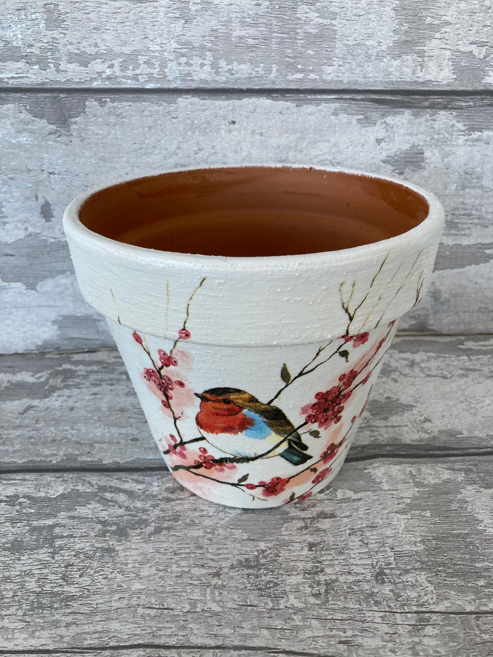 Robin Plant Pot for Inside or Out Decoupaged, Robins, Garden Gifts ...