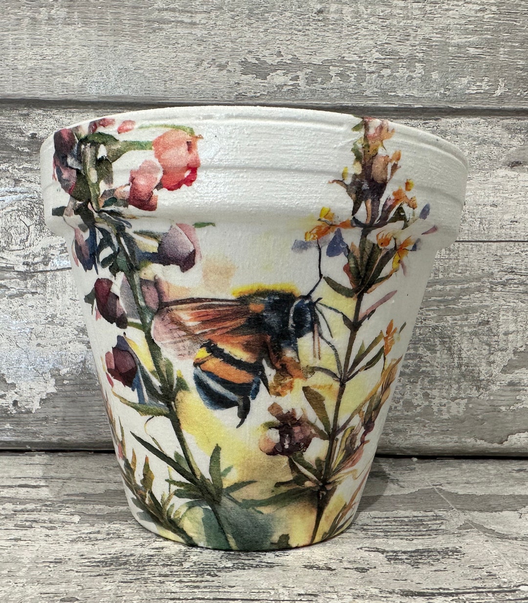 Bee Plant Pot for Inside or Out Decoupaged, Bee Lovers, Garden Gifts ...