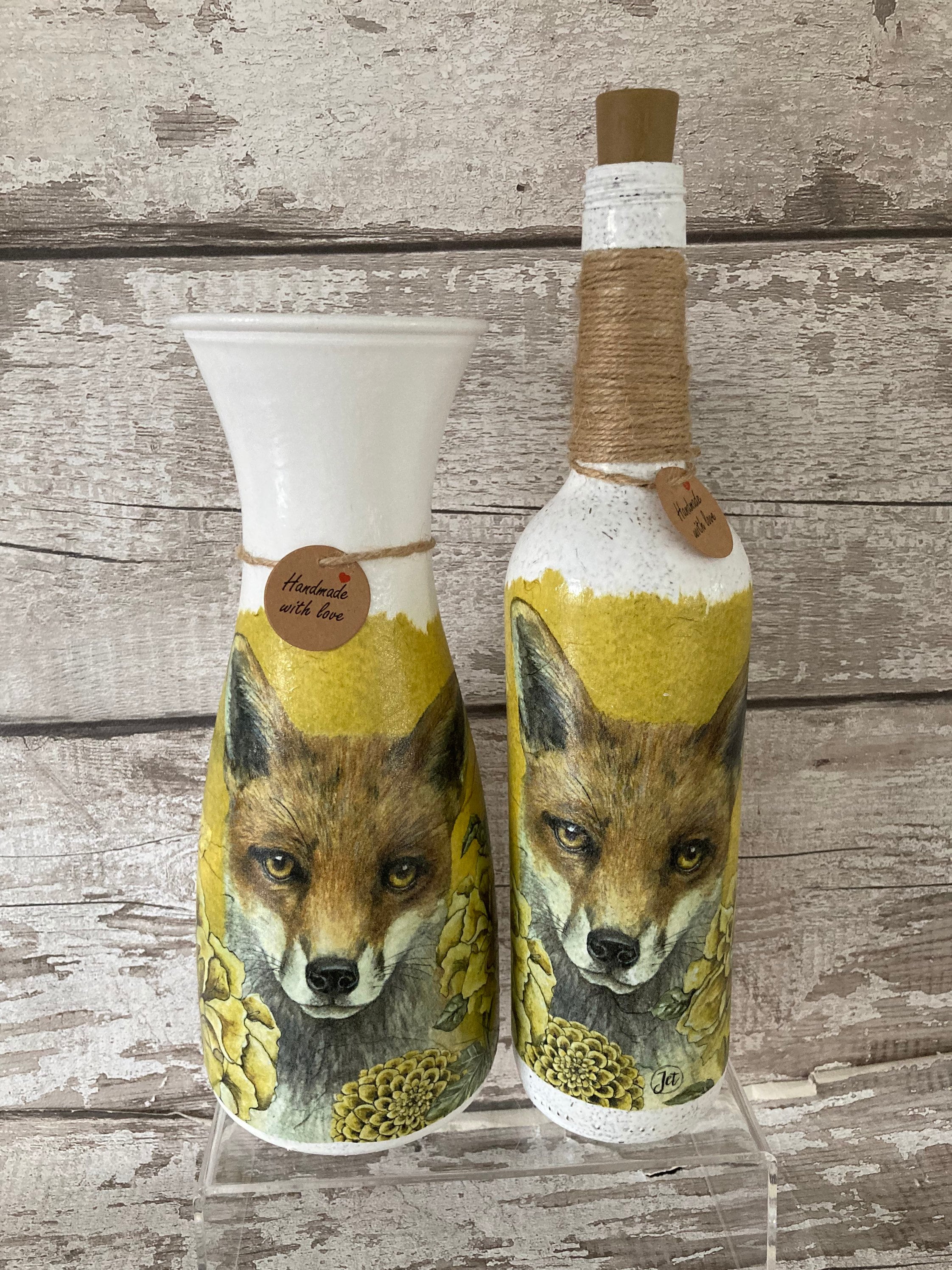 Fox Decoupage Light up Bottle and Vase Set Foxes Gifts | Etsy