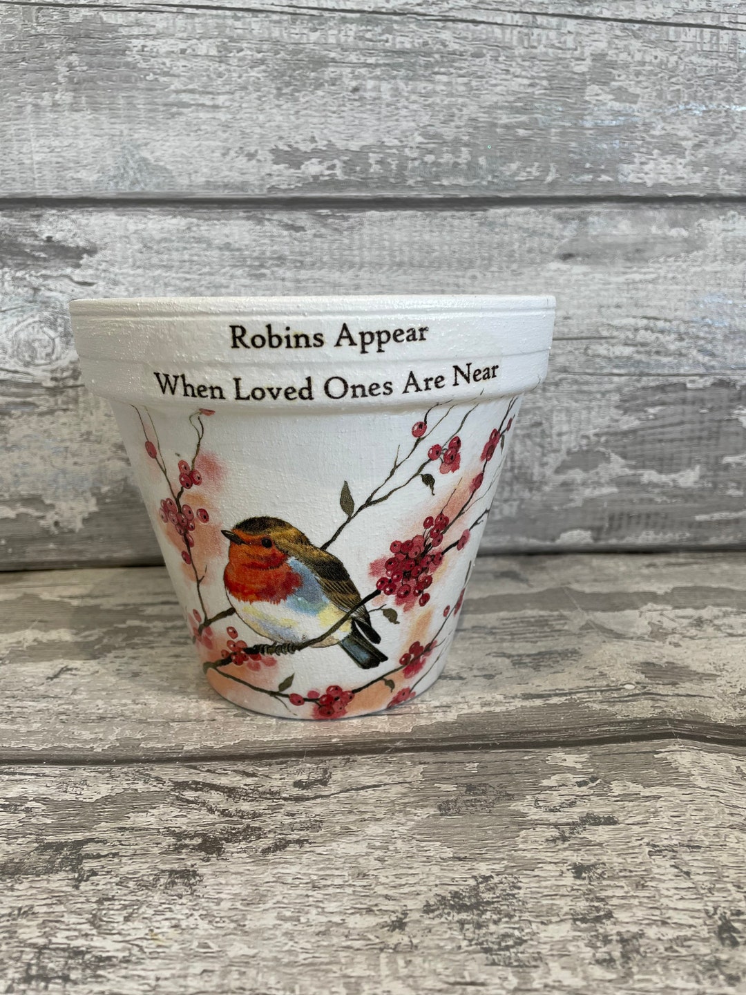 Robin Plant Pot for Inside or Out Decoupaged, Robins, Garden Gifts ...