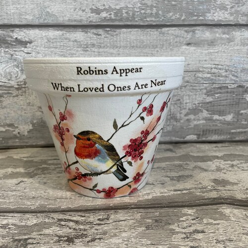 Robin Plant Pot for Inside or Out Decoupaged Robins Garden - Etsy UK