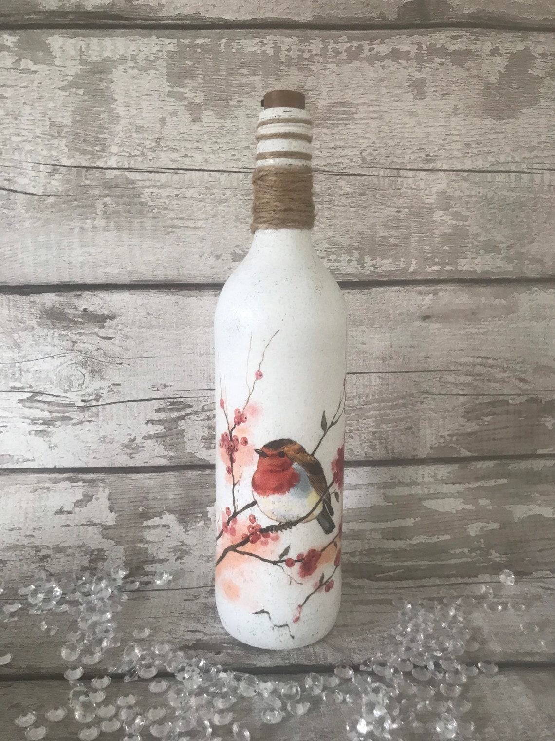 Robin Light up Bottle LED Decouoage Christmas Spring | Etsy
